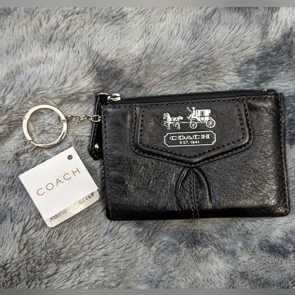 Coach | Bags | Coach Zip Card Holder Nwt Silver Black Leather Mini ...